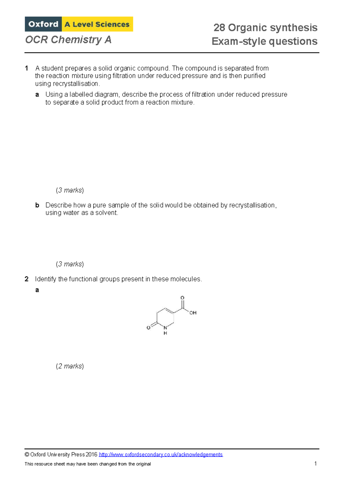 OCR Chemistry A 28 Organic Synthesis Questions and Answers - Studocu