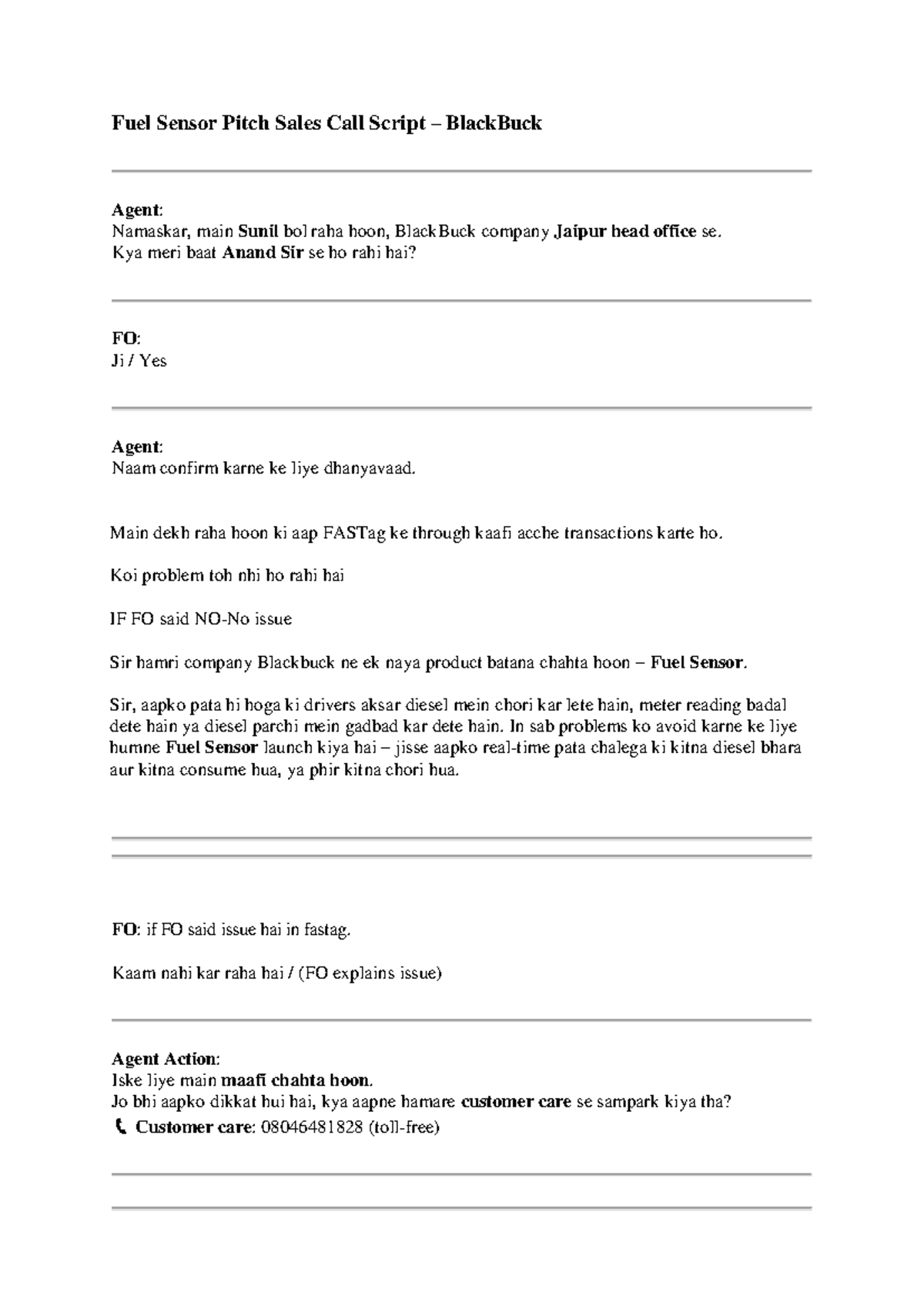 Fuel Sensor Sales Call Script – BlackBuck - Studocu
