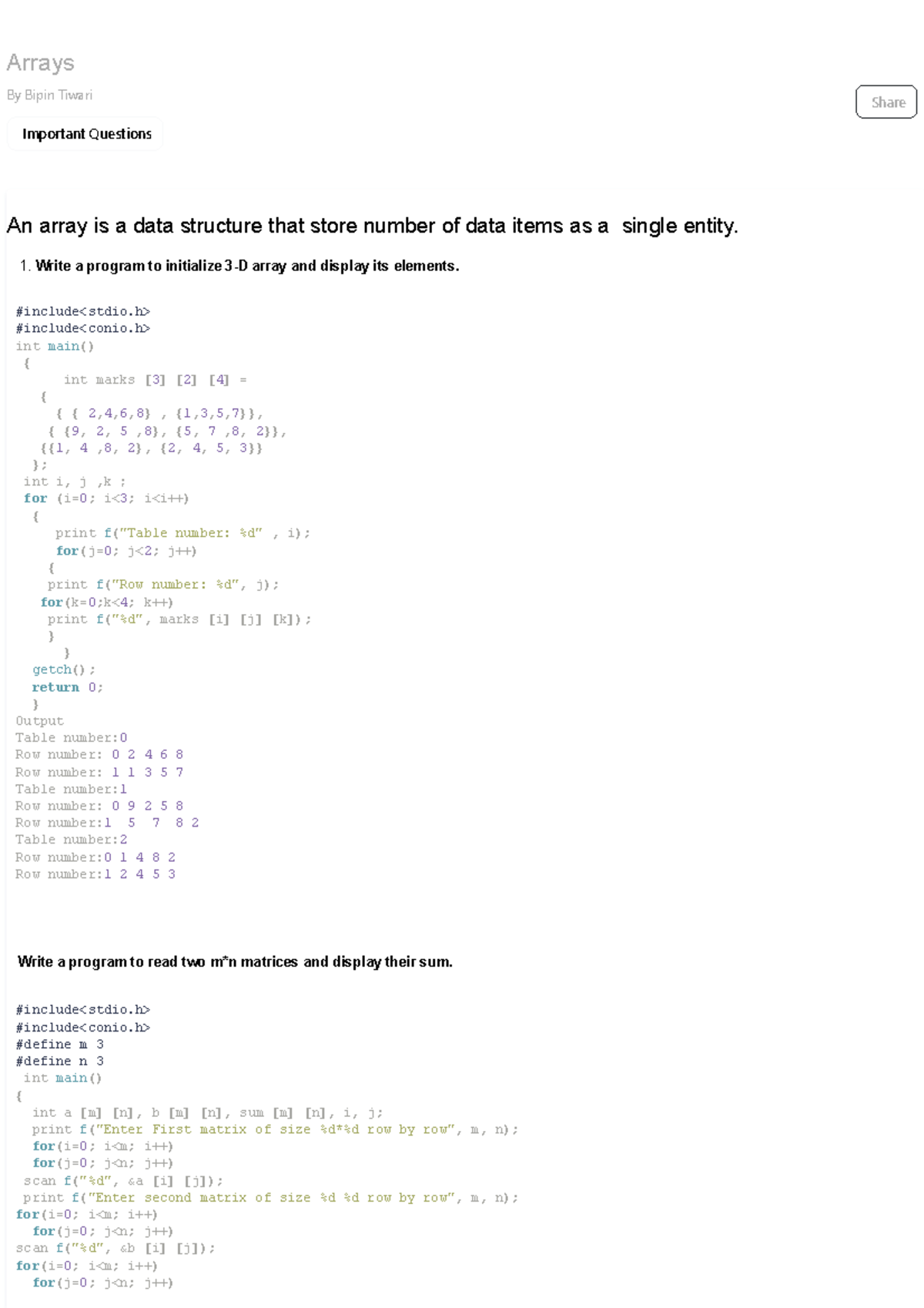 Chapter 6 - Arrays in C Programming - Important Questions - Hamro CSIT - Studocu
