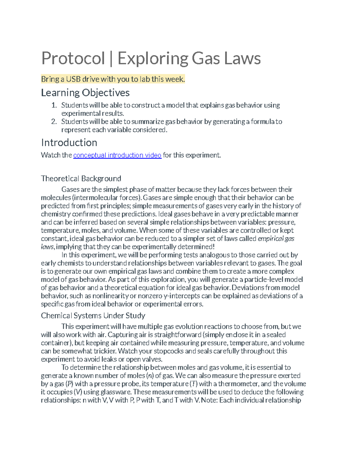 Revised Gas Laws Experiment Protocol for ADI Class - Studocu