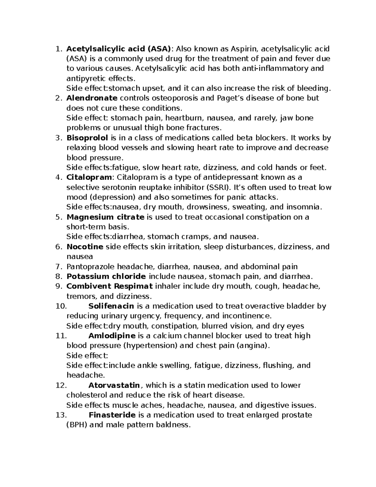 Meds Side Effects Overview - Week 7 Homework - Studocu