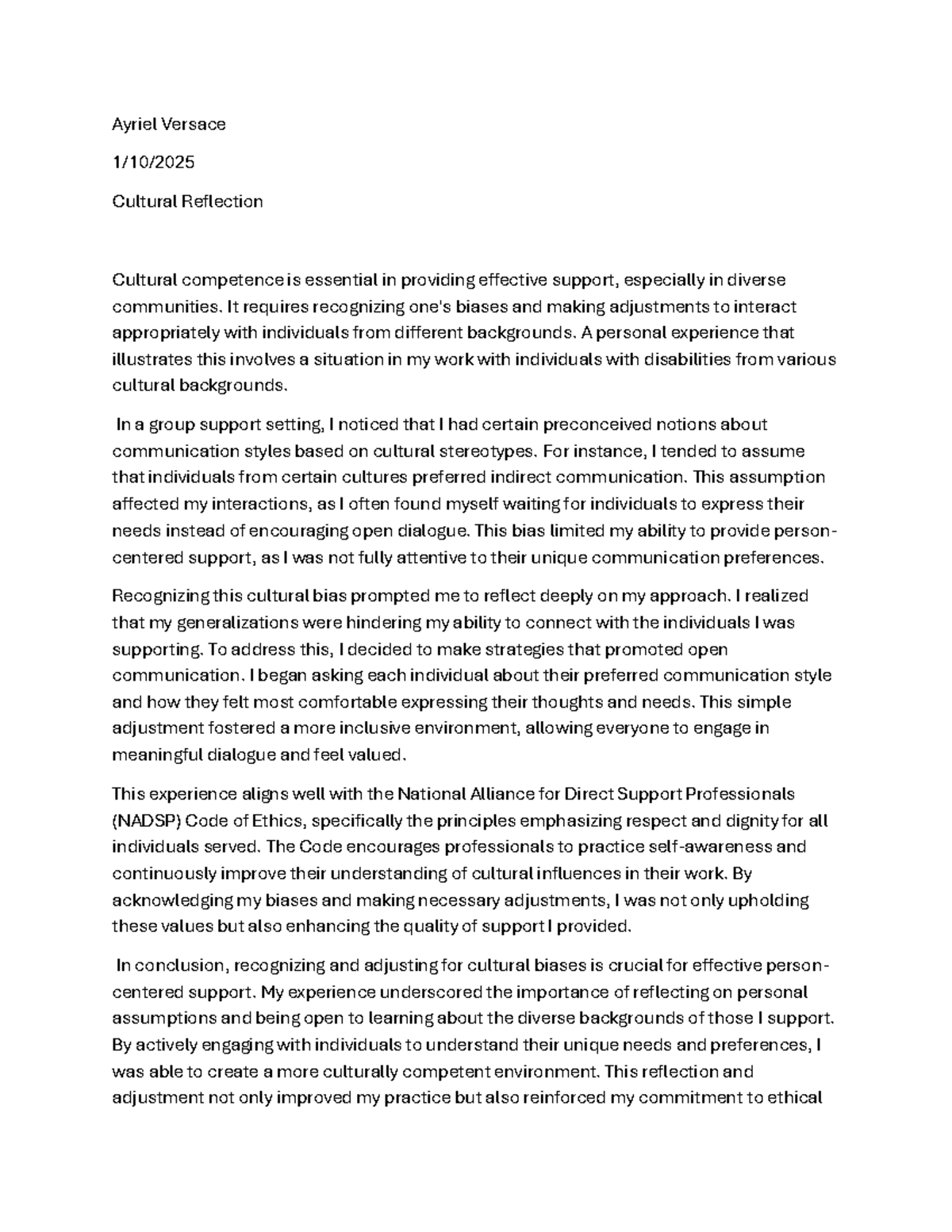 Cultural Reflection on Diversity - DSP Essay Insights - Studocu