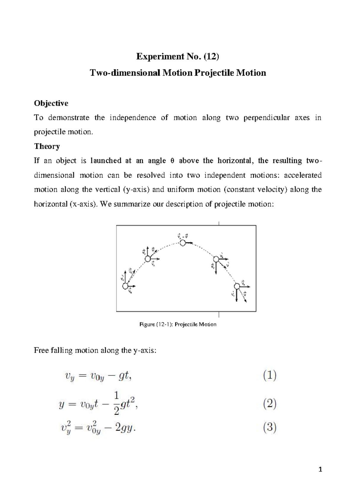 Exp. 12: Understanding Projectile Motion and Its Components - Studocu