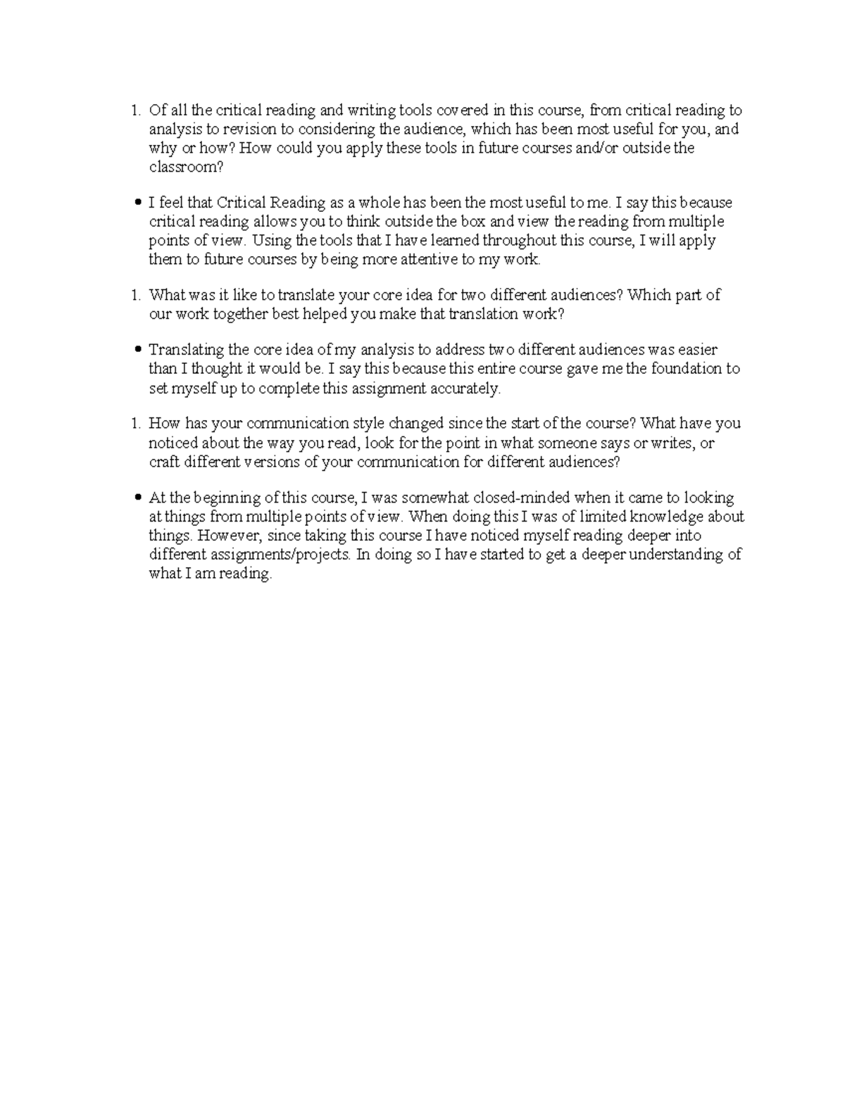 ENG 130 Critical Reading Reflection Post and Future Application - Studocu