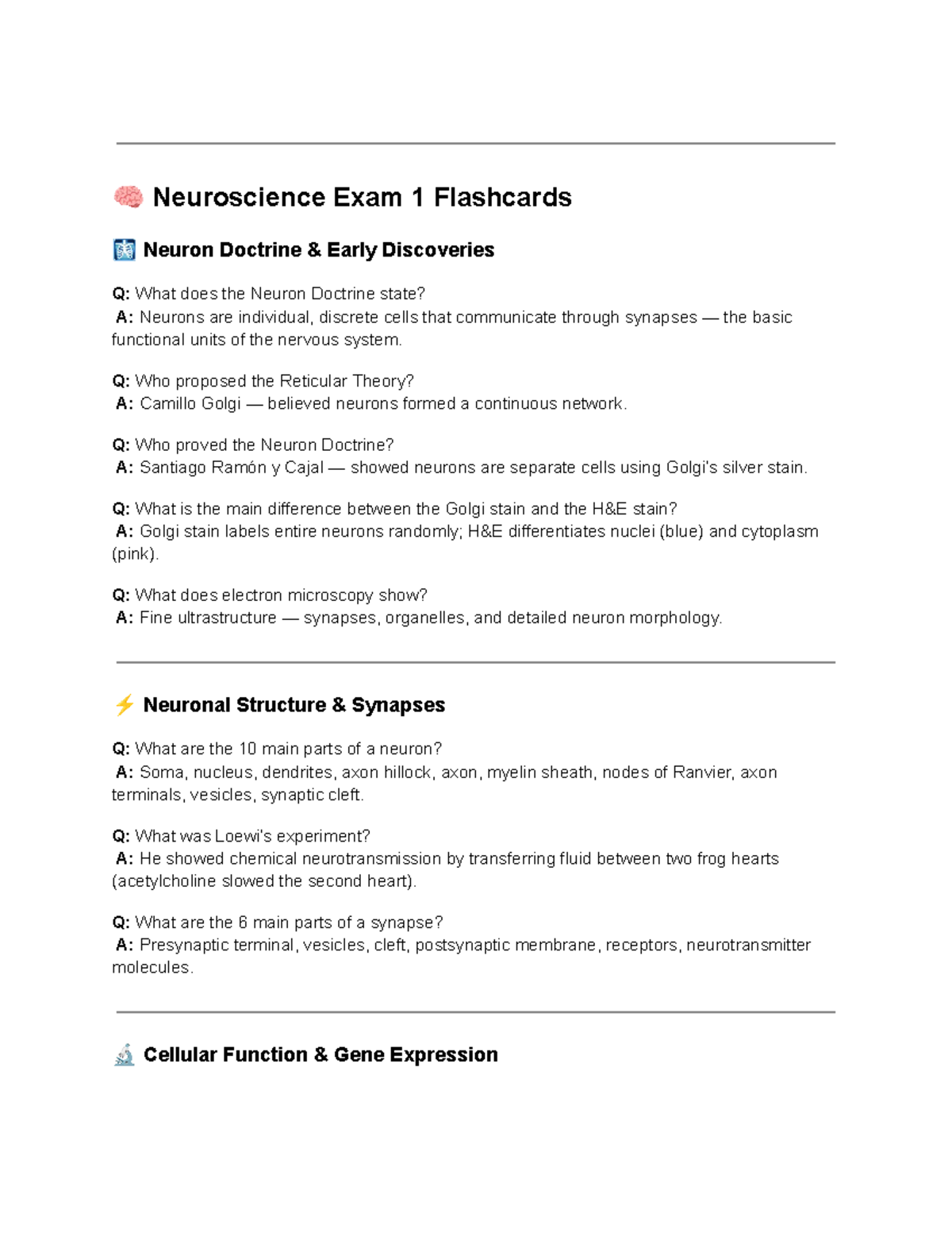 Neuroscience Exam 1 Flashcards: Key Concepts & Structures Overview - Studocu