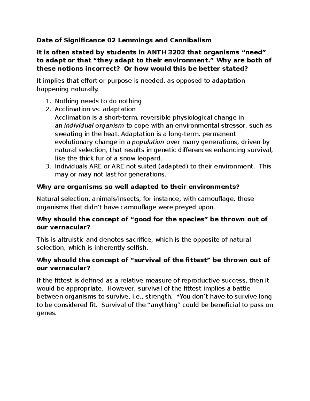 Adaptation vs. Acclimation in ANTH 3203: Key Evolutionary Insights ...