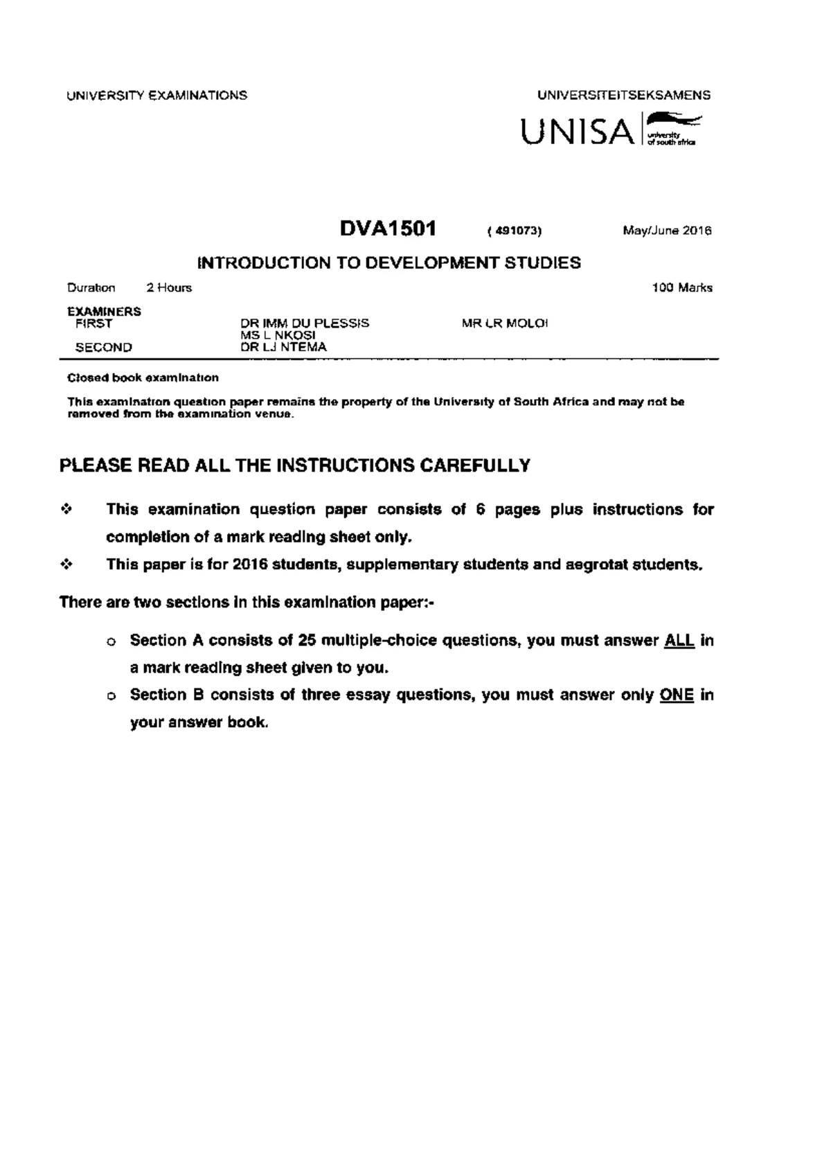 DVA1501 May-June 2023 exam question paper - May/June 2023 UNIVERSITY ...