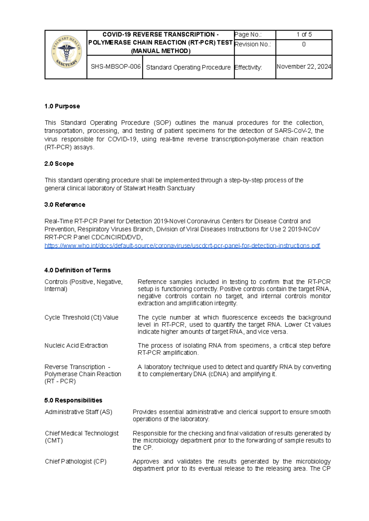 MB-Covid-19 SOP: Manual RT-PCR Testing Procedures and Guidelines - Studocu