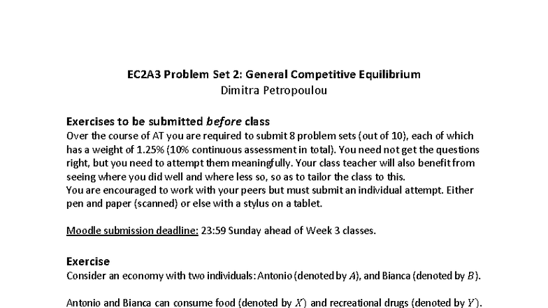 Problem Set 2 - EC2A3: General Competitive Equilibrium Analysis - Studocu
