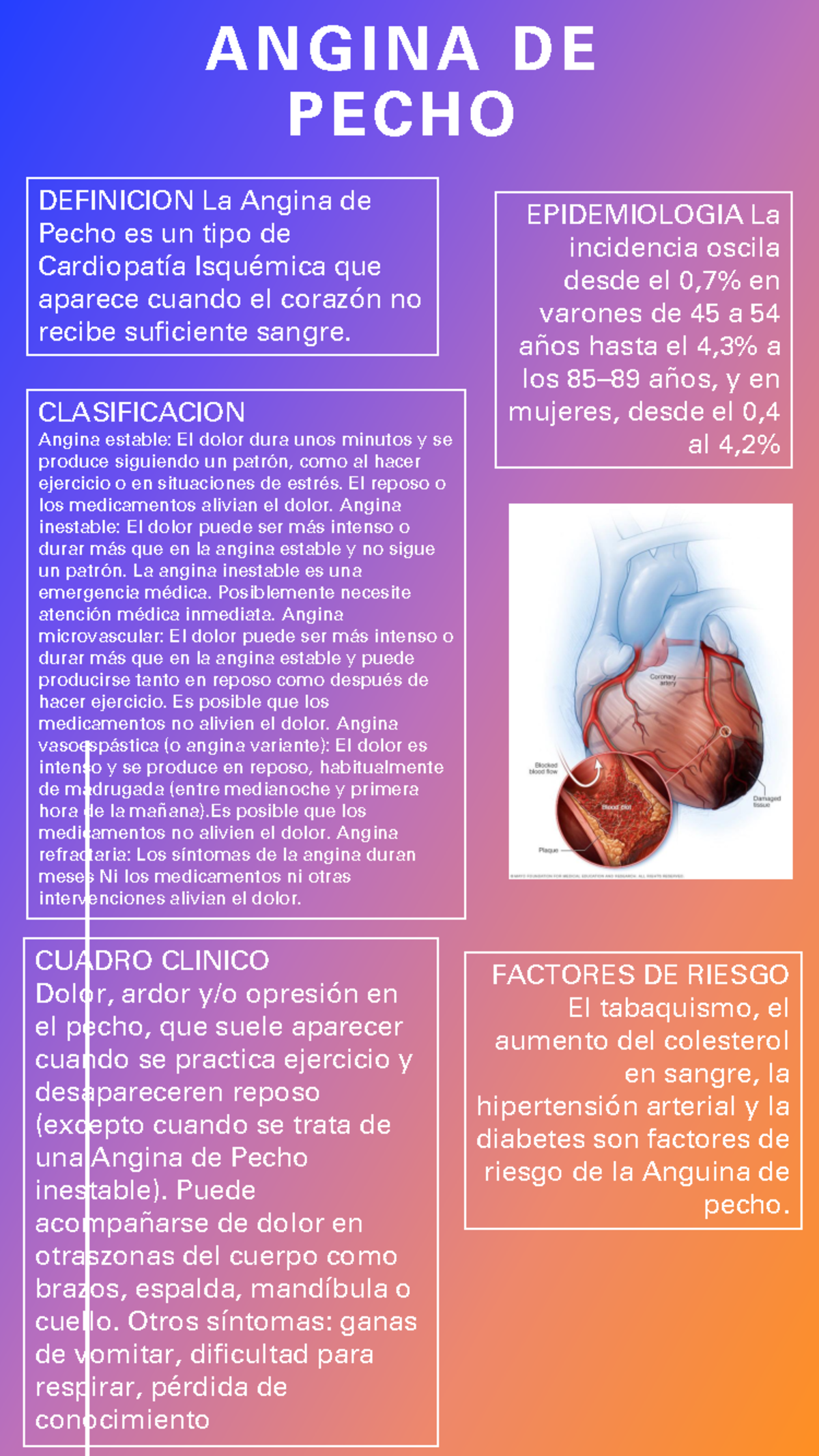 Angina de Pecho: Definición, Clasificación y Tratamiento Méd. - Studocu