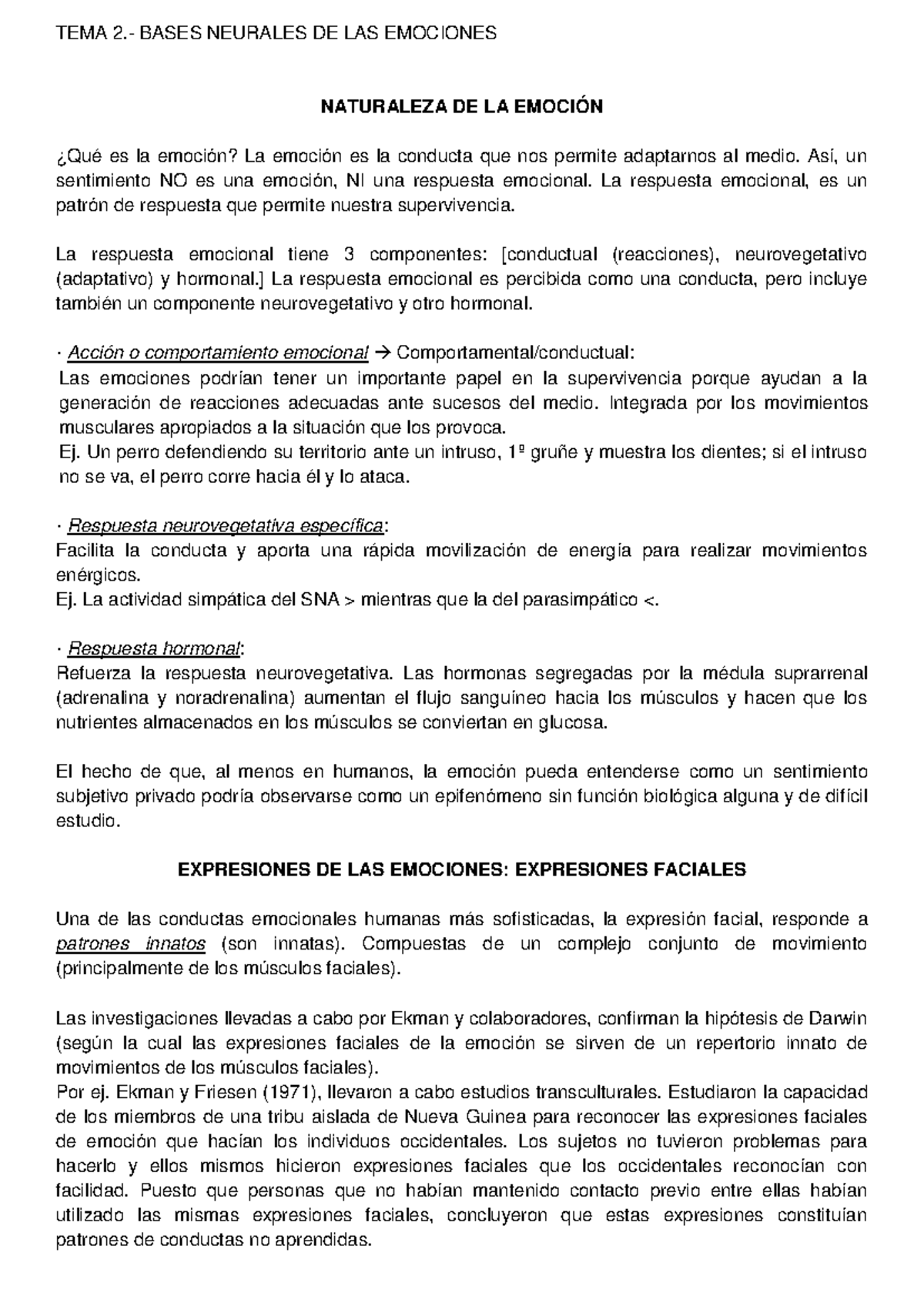 Bases Neurales de las Emociones: TEMA 2 - Fundamentos Psicológicos ...