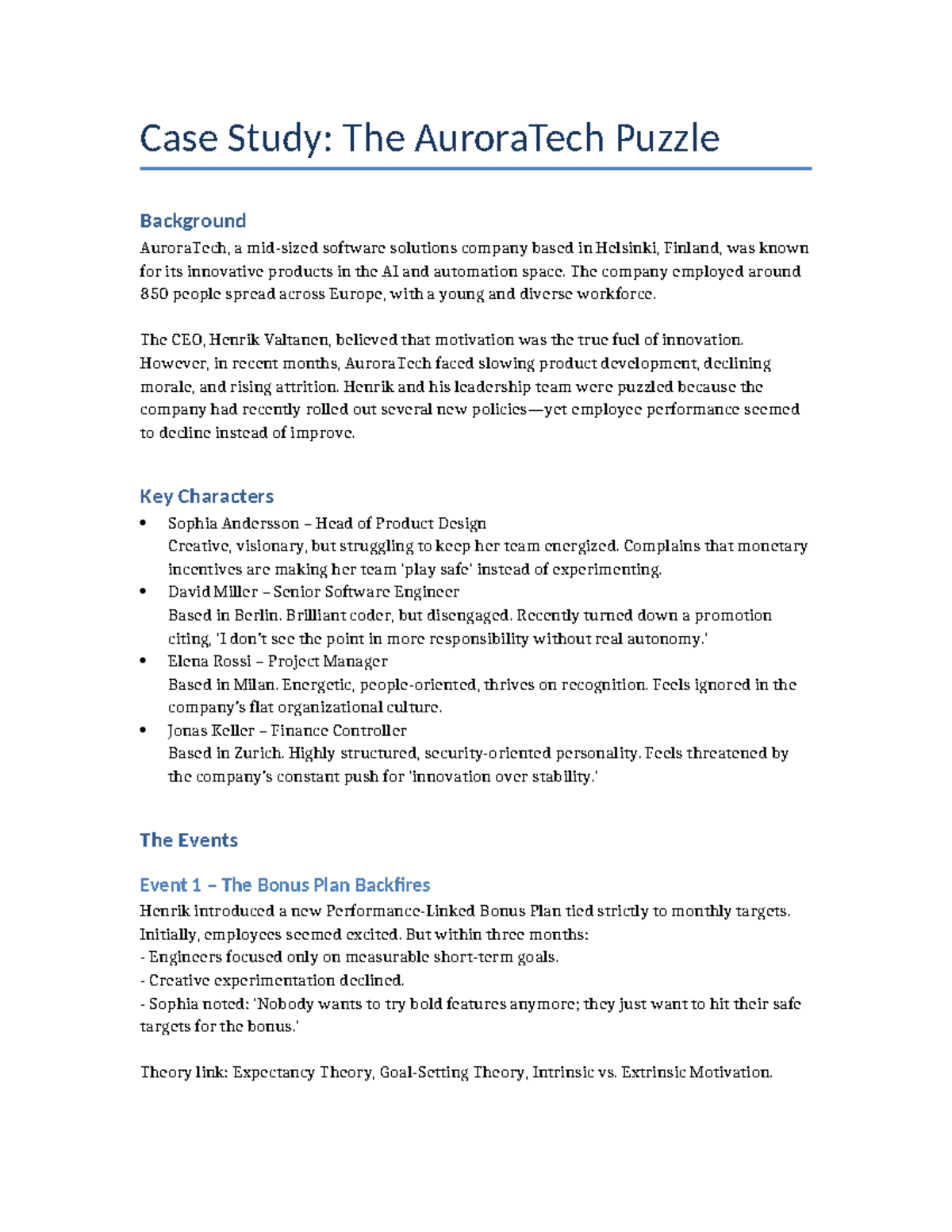 Case Study: AuroraTech Motivation Challenges (CS-AT-2023) - Studocu