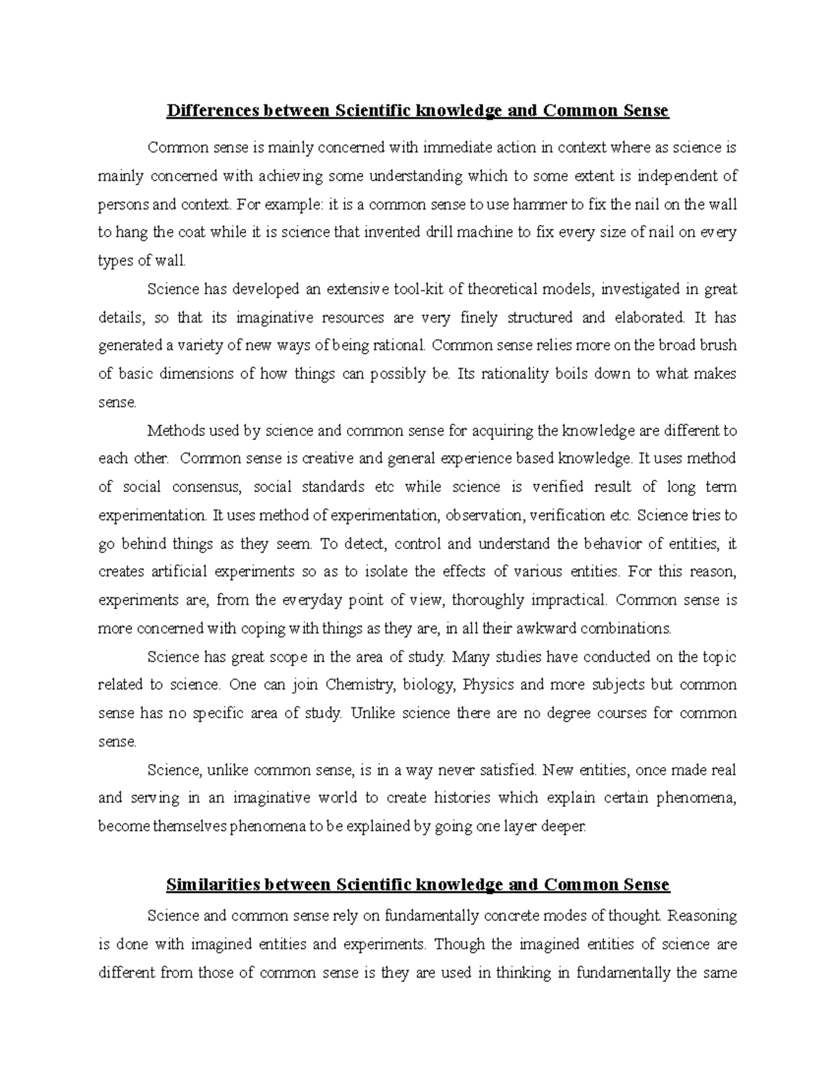 Differences and Similarities: Scientific Knowledge vs. Common Sense ...