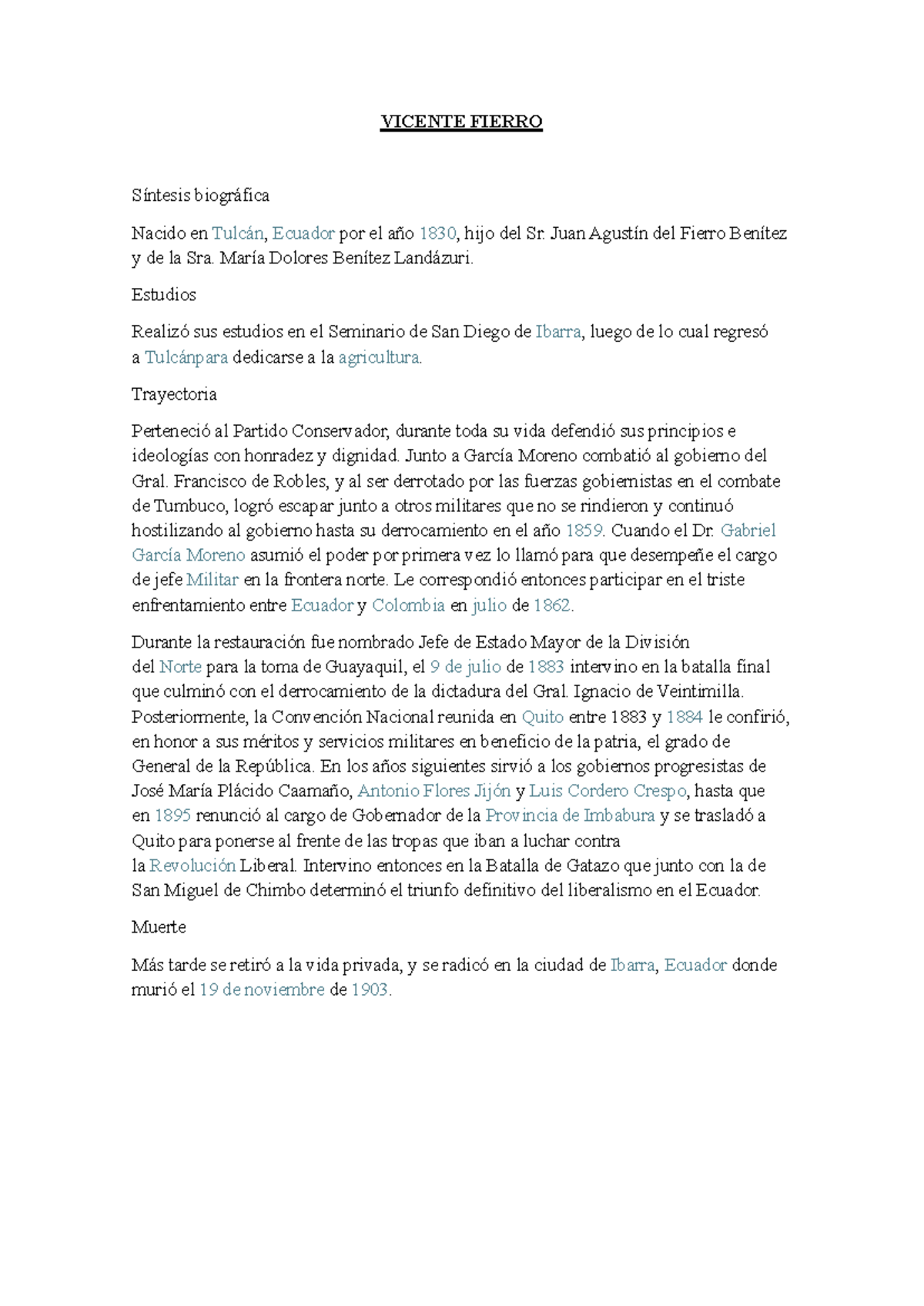 VICENTE FIERRO: Análisis de su Vida y Trayectoria Histórica - Studocu