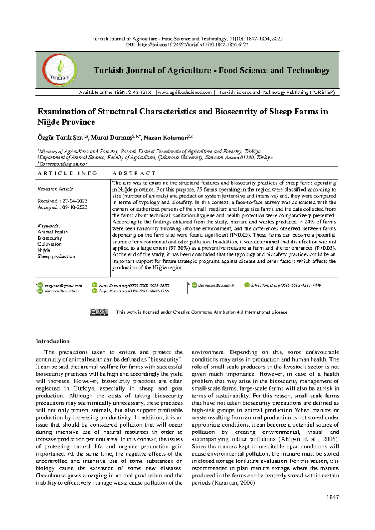 Examination of Biosecurity and Structure in Sheep Farms (AGRI 2023 ...