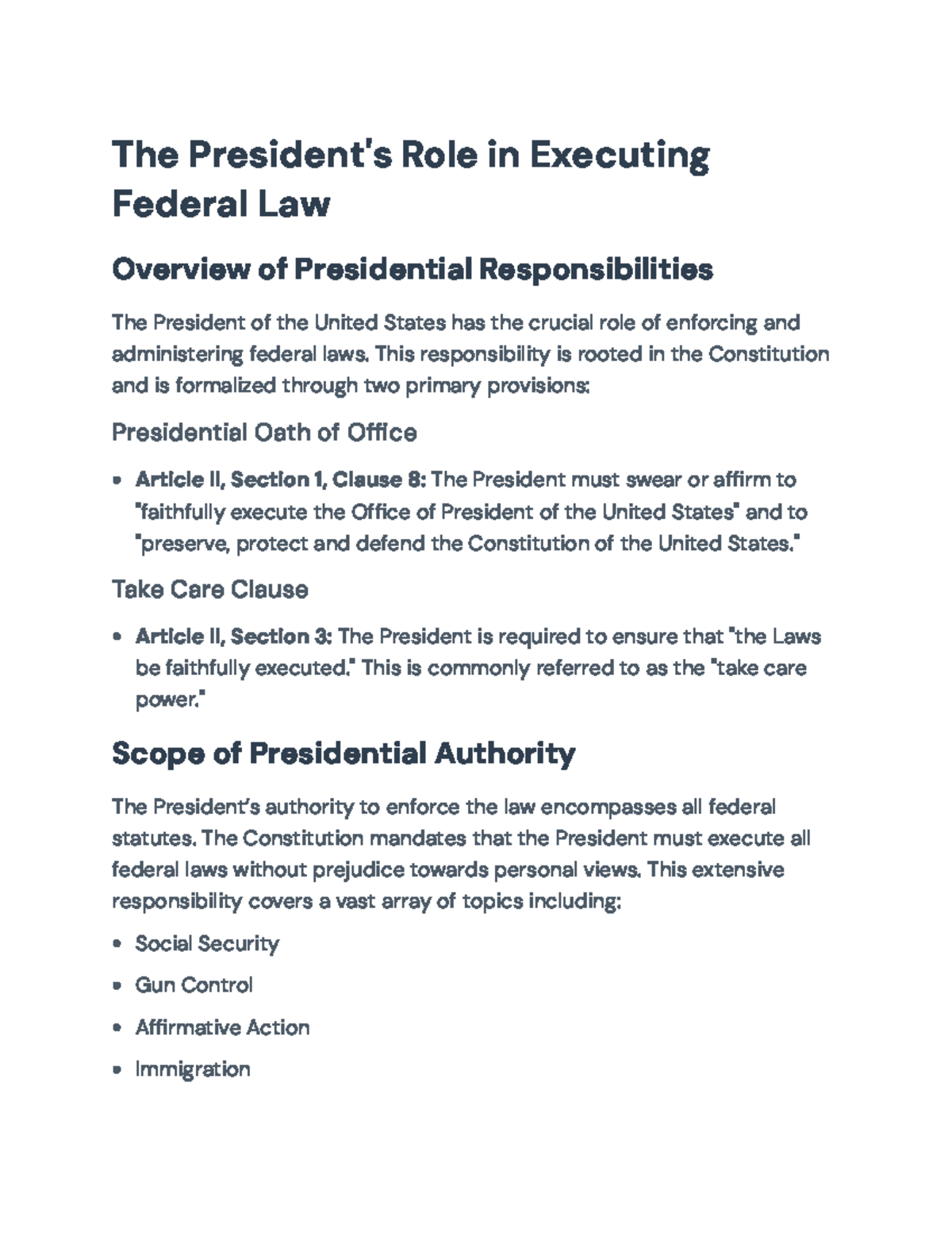 The President's Role in Enforcing Federal Law: Overview & Scope - Studocu