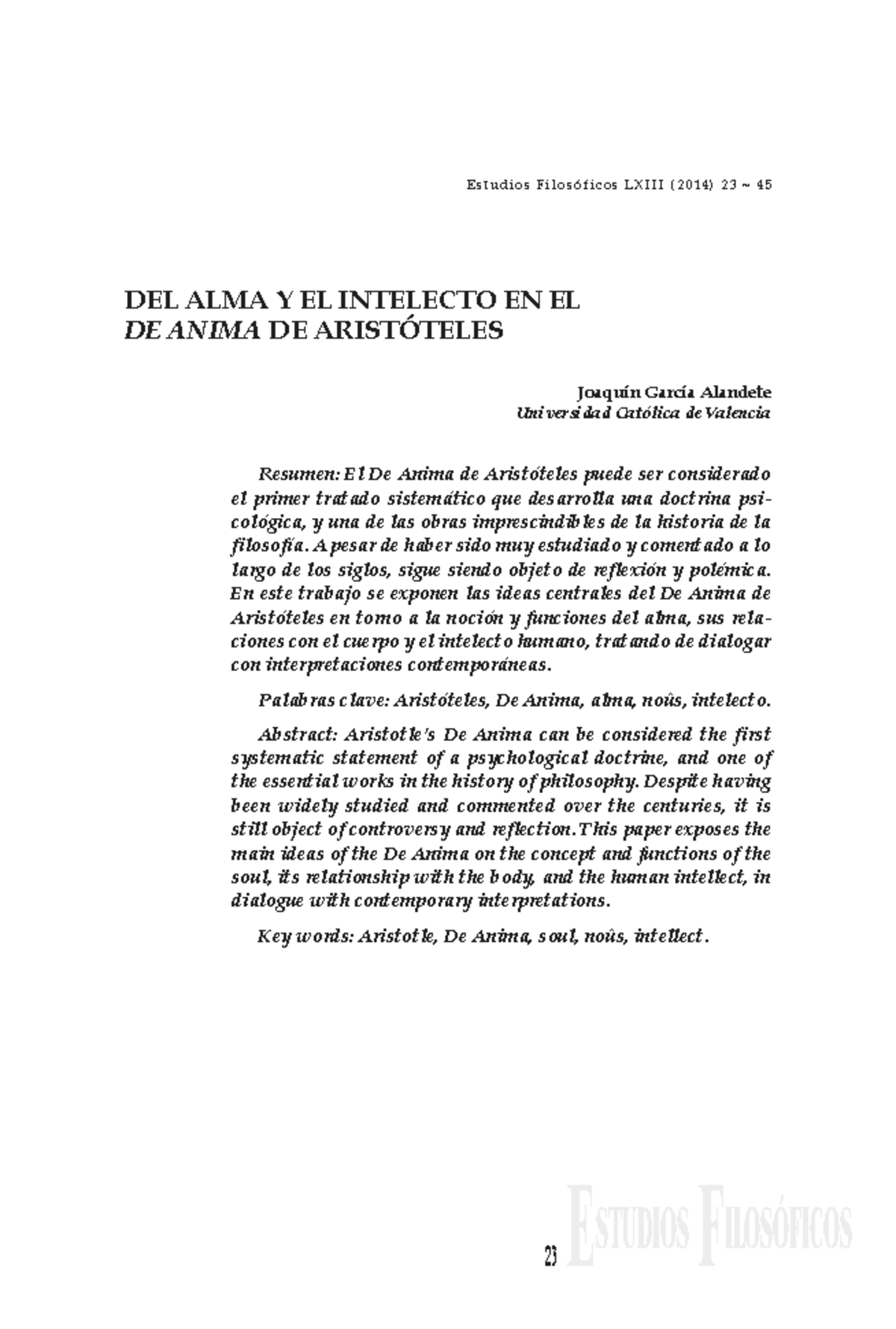 Título: Análisis del De Anima de Aristóteles (Filosofía 23) - Studocu