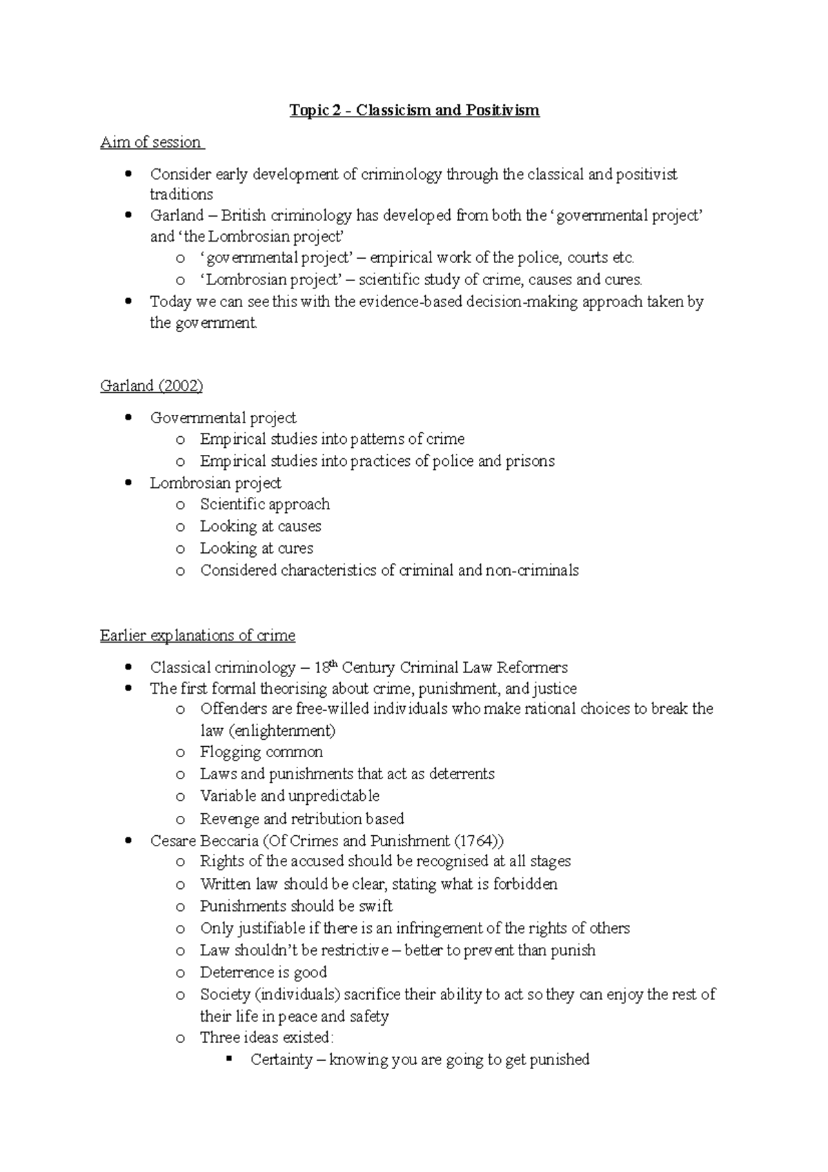 **CS101 - Classicism vs Positivism: Foundations of Criminology** - Studocu