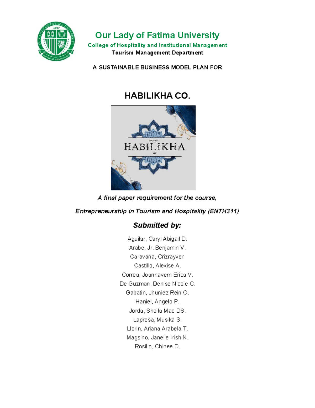 A Sustainable Business Model Plan for Habilikha Co. (ENTH311) - Studocu