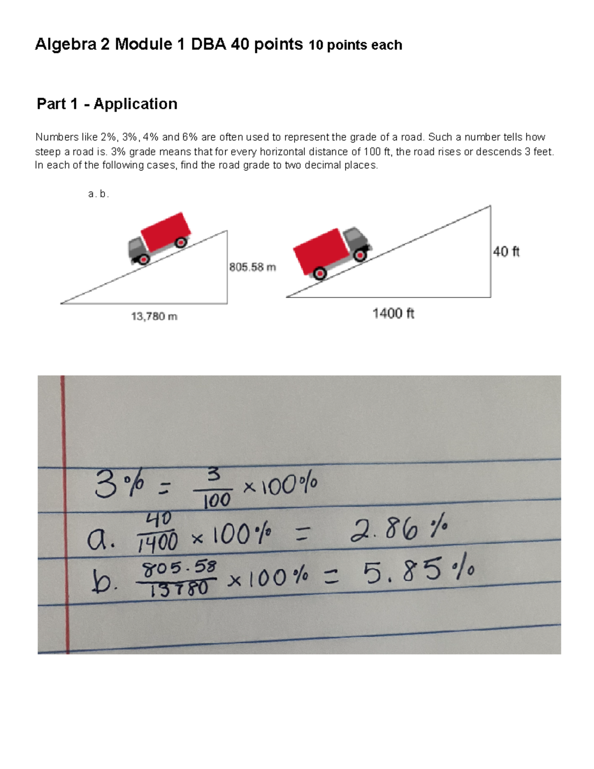 Algebra 2 Module 1 DBA - Grading Insights and Reflection on Learning - Studocu