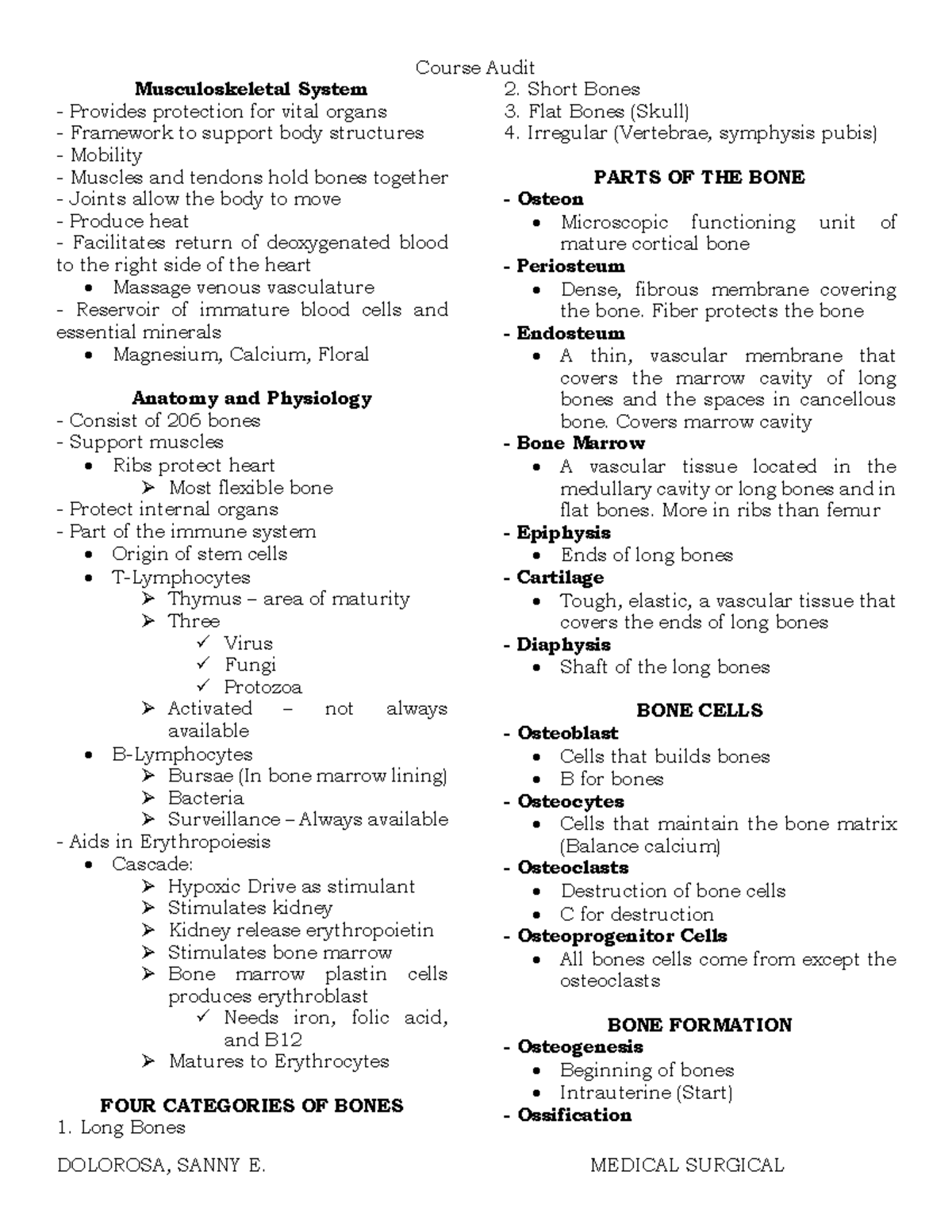CA Orthopedics Nursing Course Audit: Musculoskeletal System Overview ...
