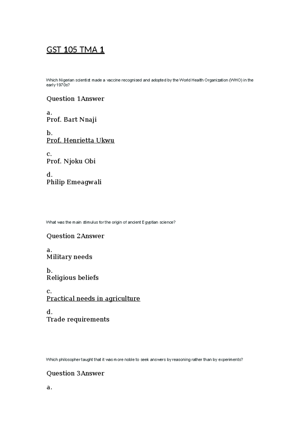 GST 105 TMA - Science and Historical Contributions Quiz - Studocu