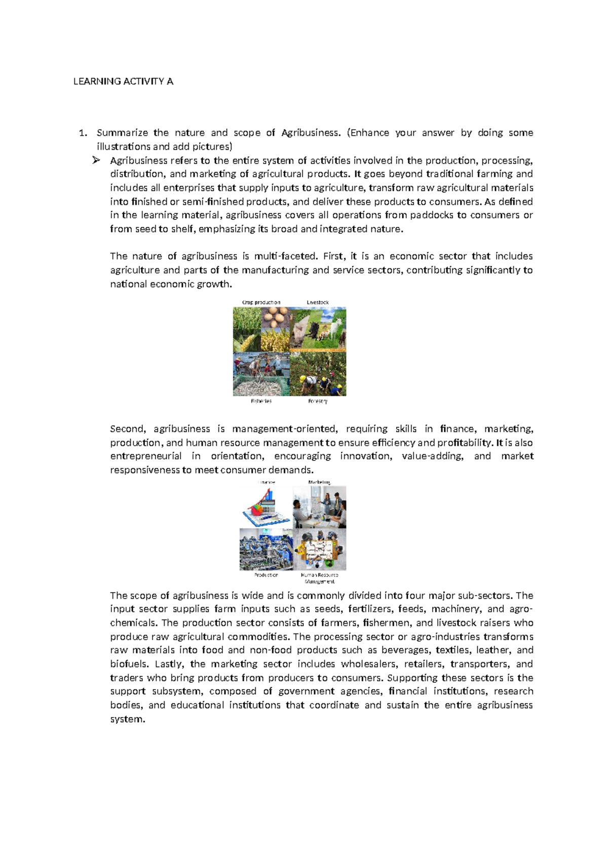 AM116 - Summary of Agribusiness Nature & Scope with Local Examples ...