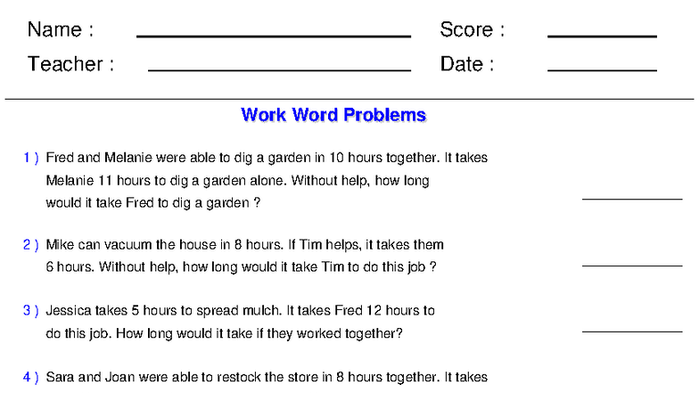 Work Word Problems: Collaborative Time Calculations (Math 101) - Studocu