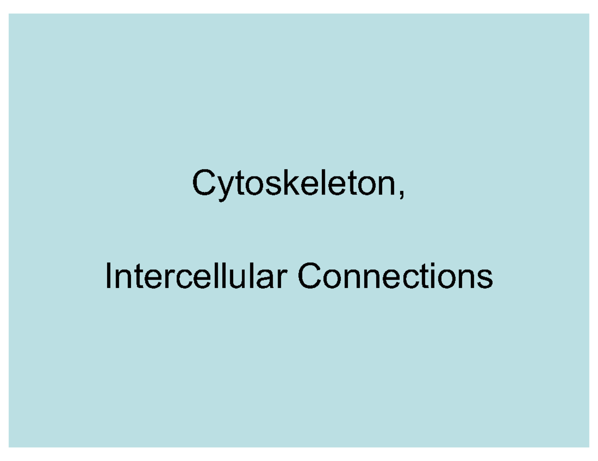 BIO 202 Lecture 8: Cytoskeleton & Intercellular Connections Overview ...