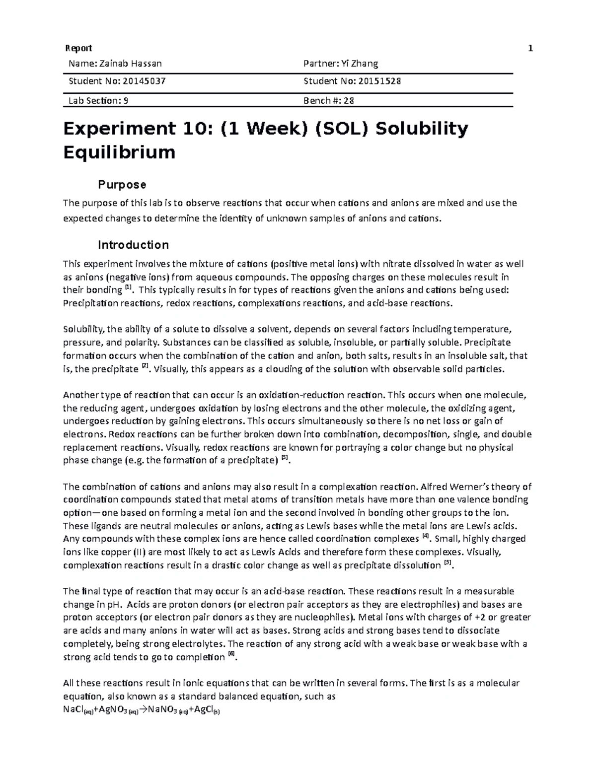 Aspirin Lab Report - Experiment 8 (2 weeks) (ASA) Aspirin Purpose The purpose of this lab is to ...