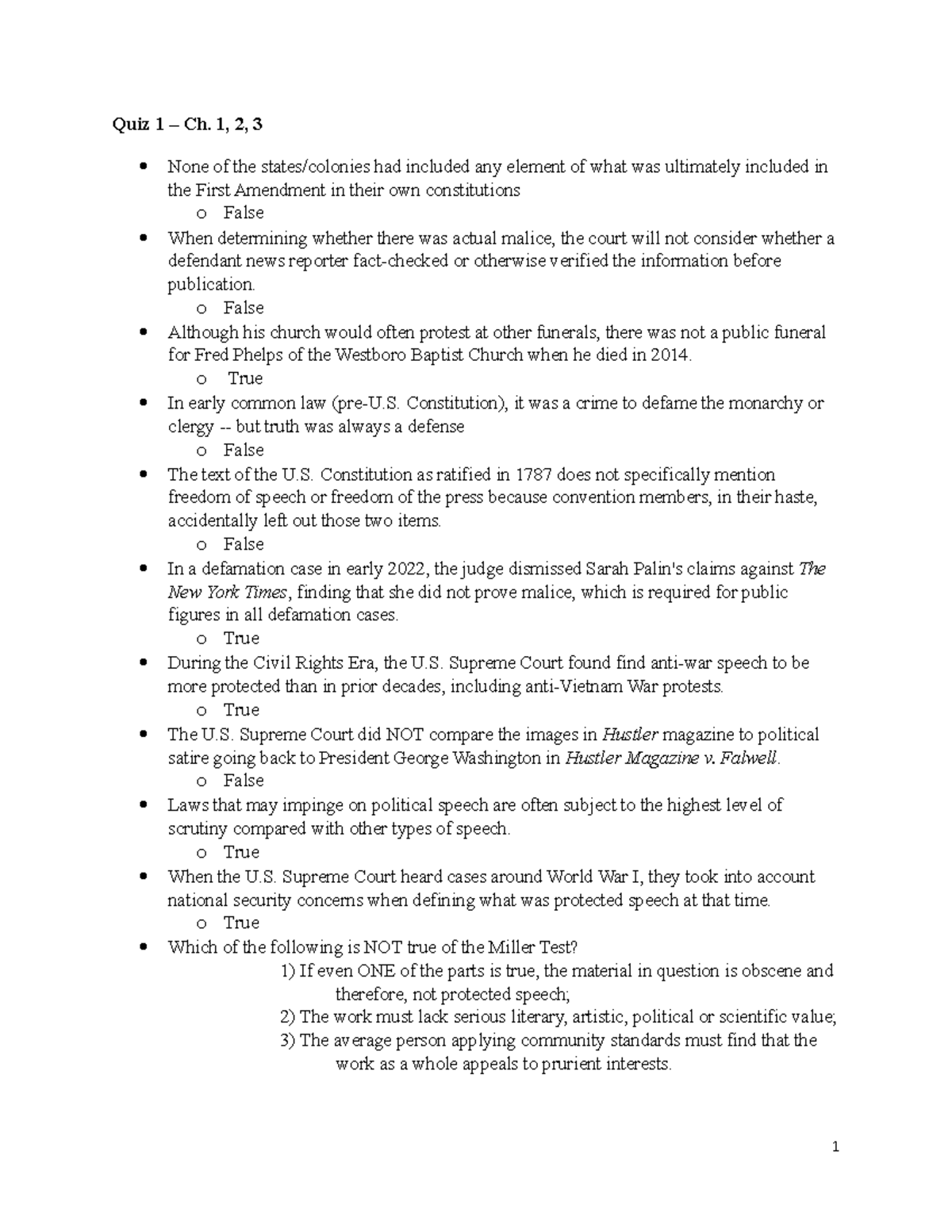 1st Amendment - Quizzes - Quiz 1 – Ch. 1, 2, 3 None of the states ...