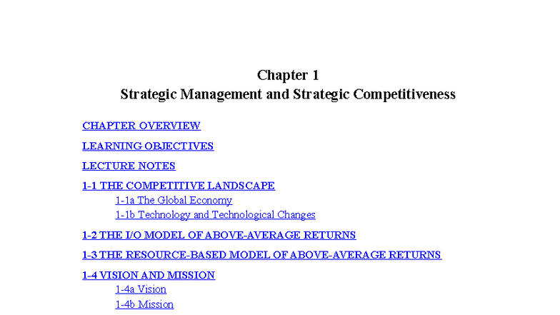 Chapter 1: Strategic Management & Competitiveness Overview (HITT 13E ...