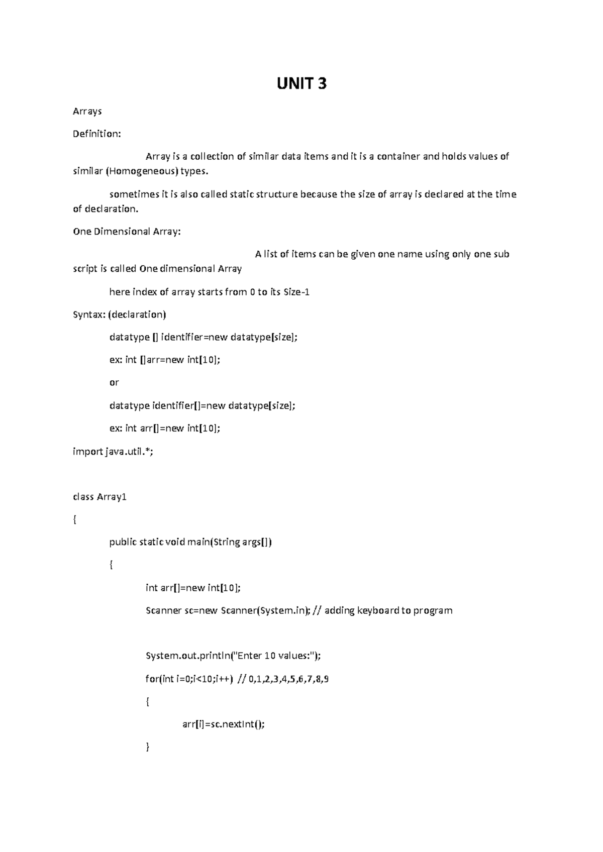 Unit 3 - Arrays: Definition, Initialization, and Operations in Java ...