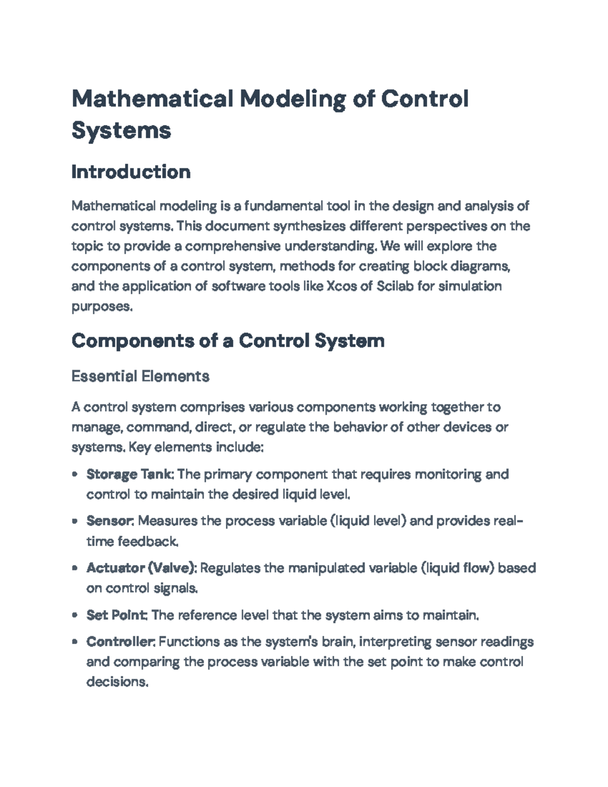 Mathematical Modeling of Control Systems Using Xcos - Course Code ...