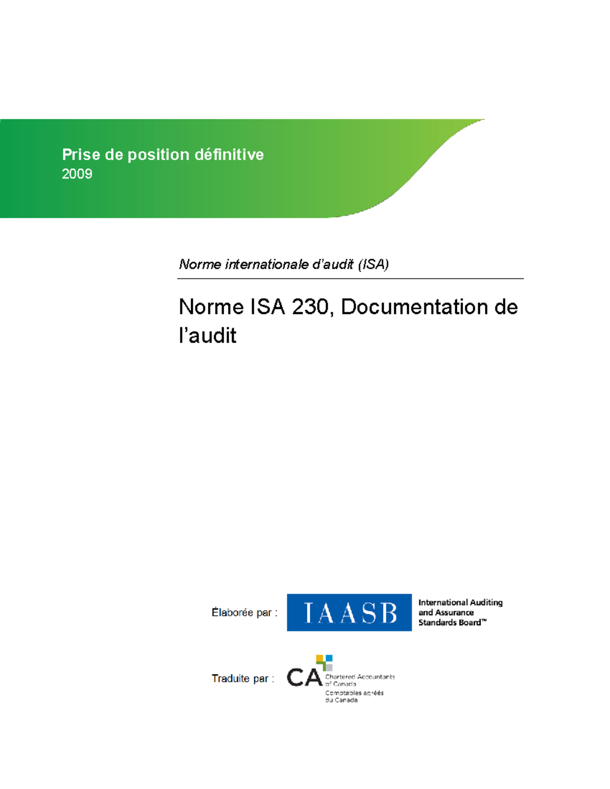 NCA 230 - NORME NCA - IFAC Board Norme internationale d’audit (ISA ...