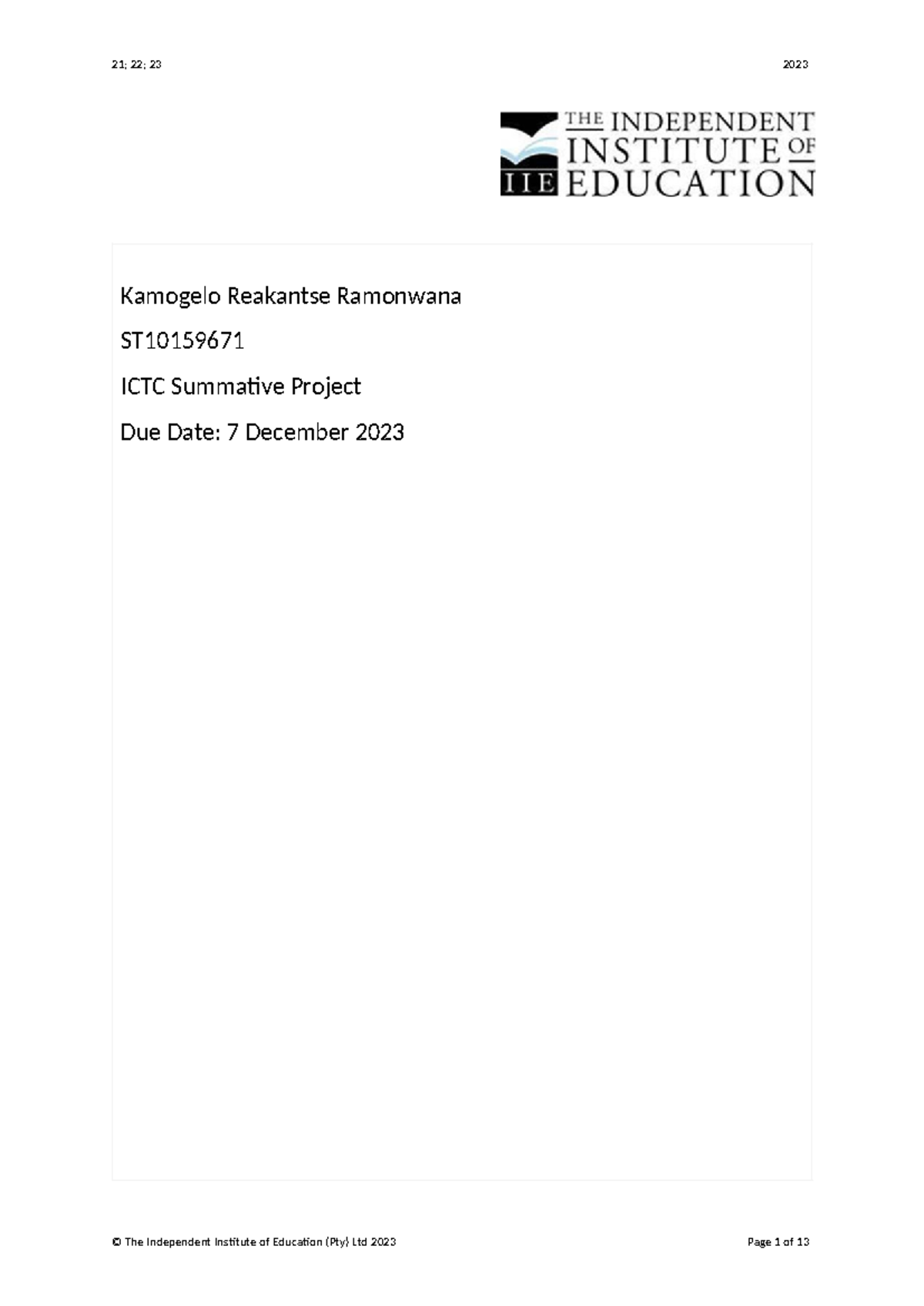 ICTC6212 Summative Project: Integrating ICT in English Lessons - Studocu