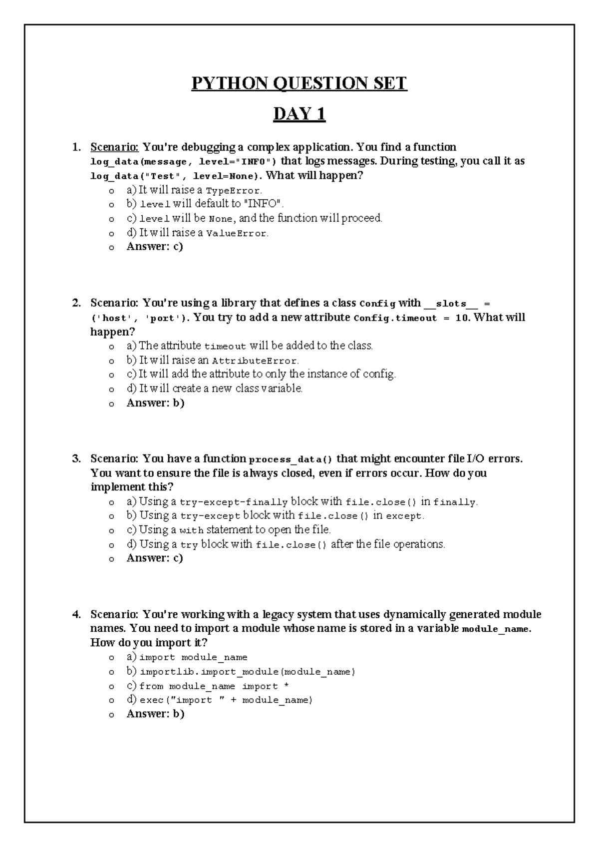 PYTHON QUESTION SET DAY 1 & 2: SCENARIO-BASED INTERVIEW QUESTIONS - Studocu