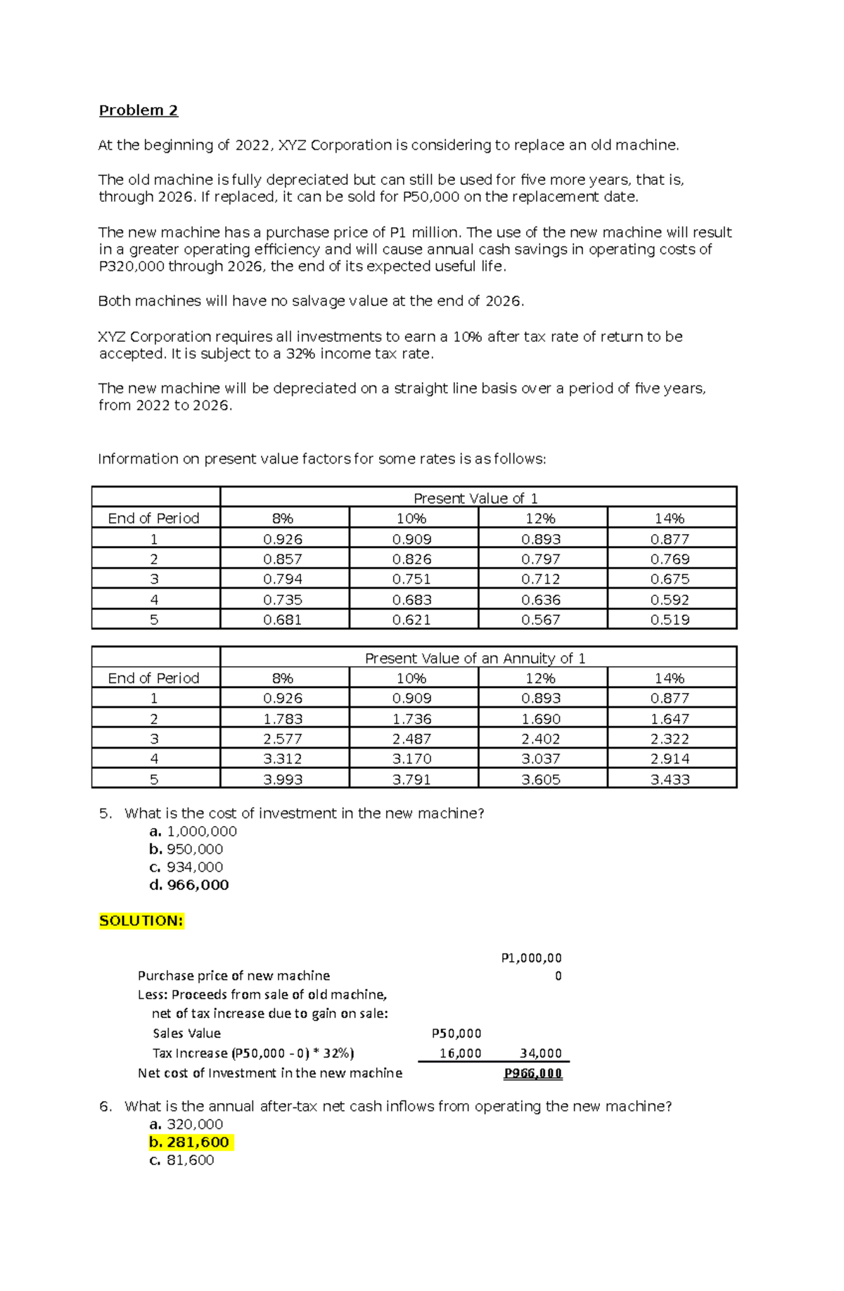 MAS 5 - Capital Budgeting Example Problem & Solution for XYZ Corp - Studocu