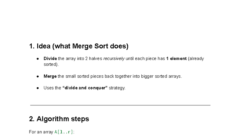 SC2001 Merge Sort: Concepts, Algorithm, and Complexity Notes - Studocu