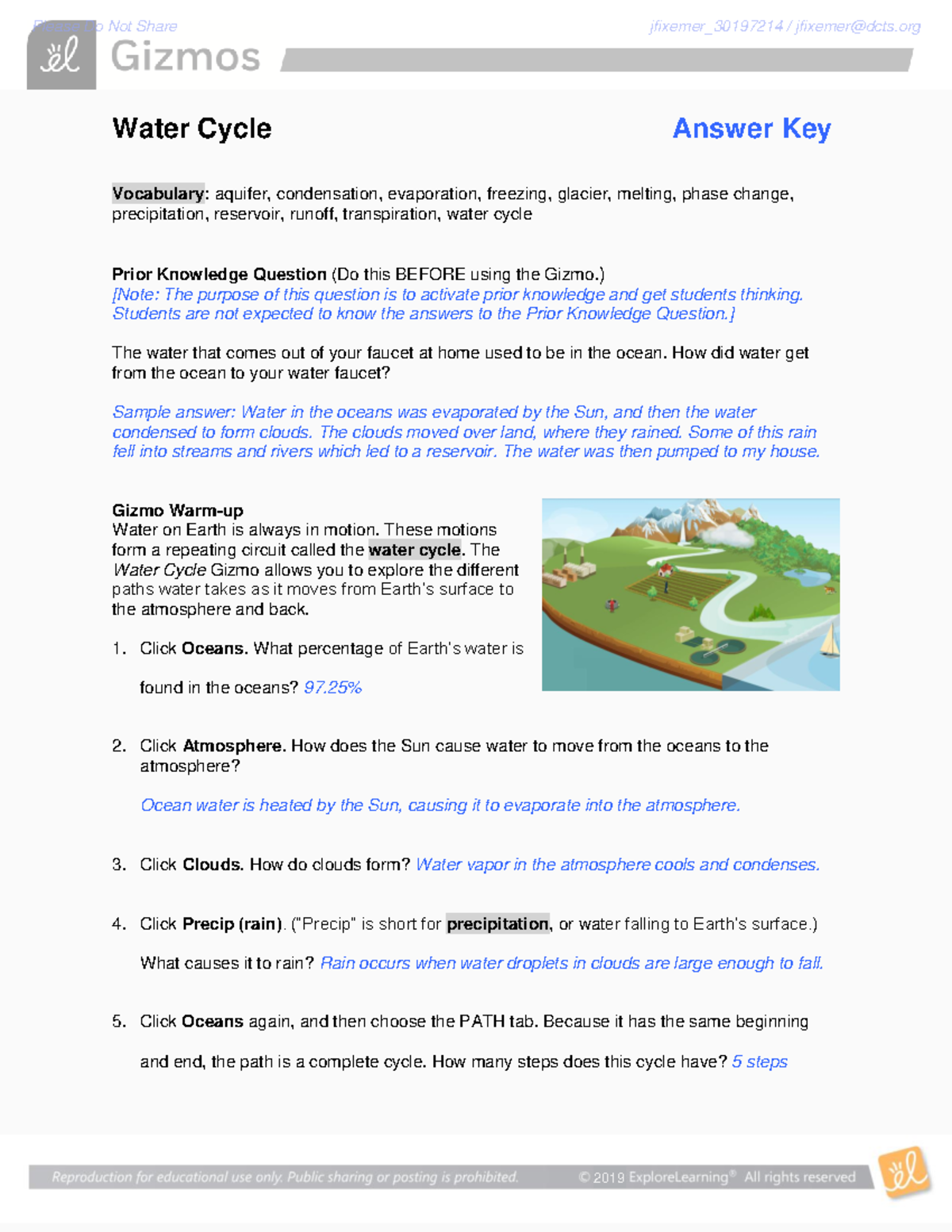 Water Cycle Gizmo Answer Key for 2019 Activity - Studocu