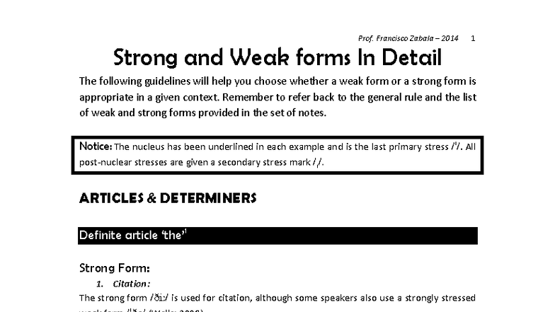 Prof. Francisco Zabala 2014: Strong and Weak Forms Explained - Studocu