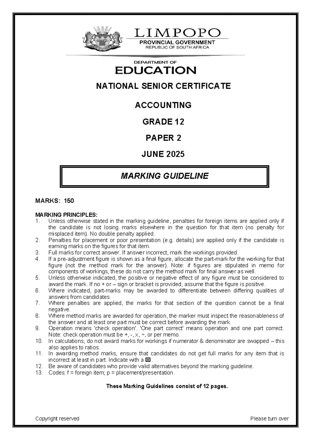Gr 12 Physical Sciences P1 Memo: Marking Guidelines for June Exam 2025 - Studocu