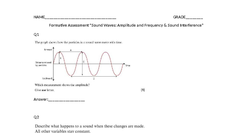 Sound waves test - NAME_________________________________ GRADE ...