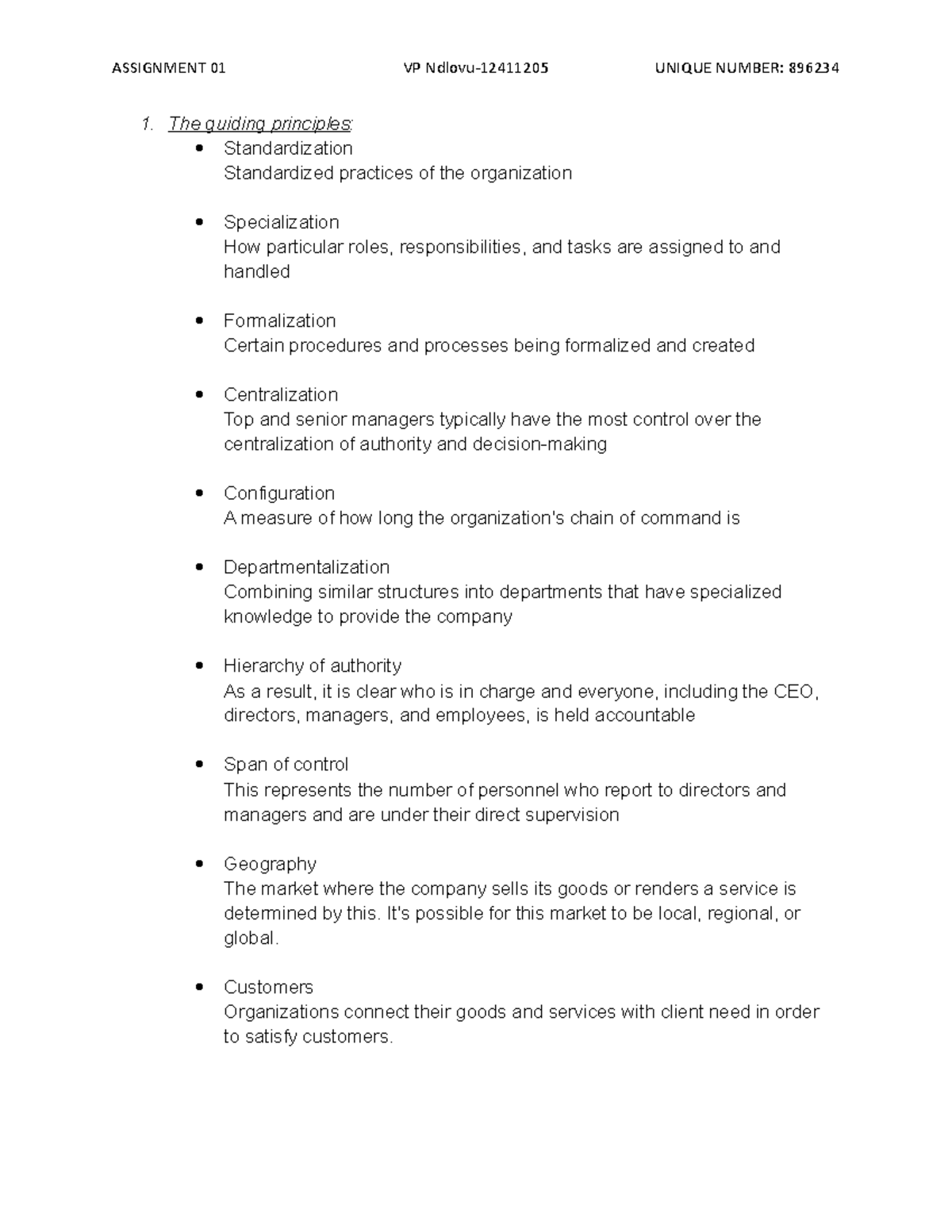 MNO2607 Assignment 01: Organizational Design Principles and OHS Policy ...