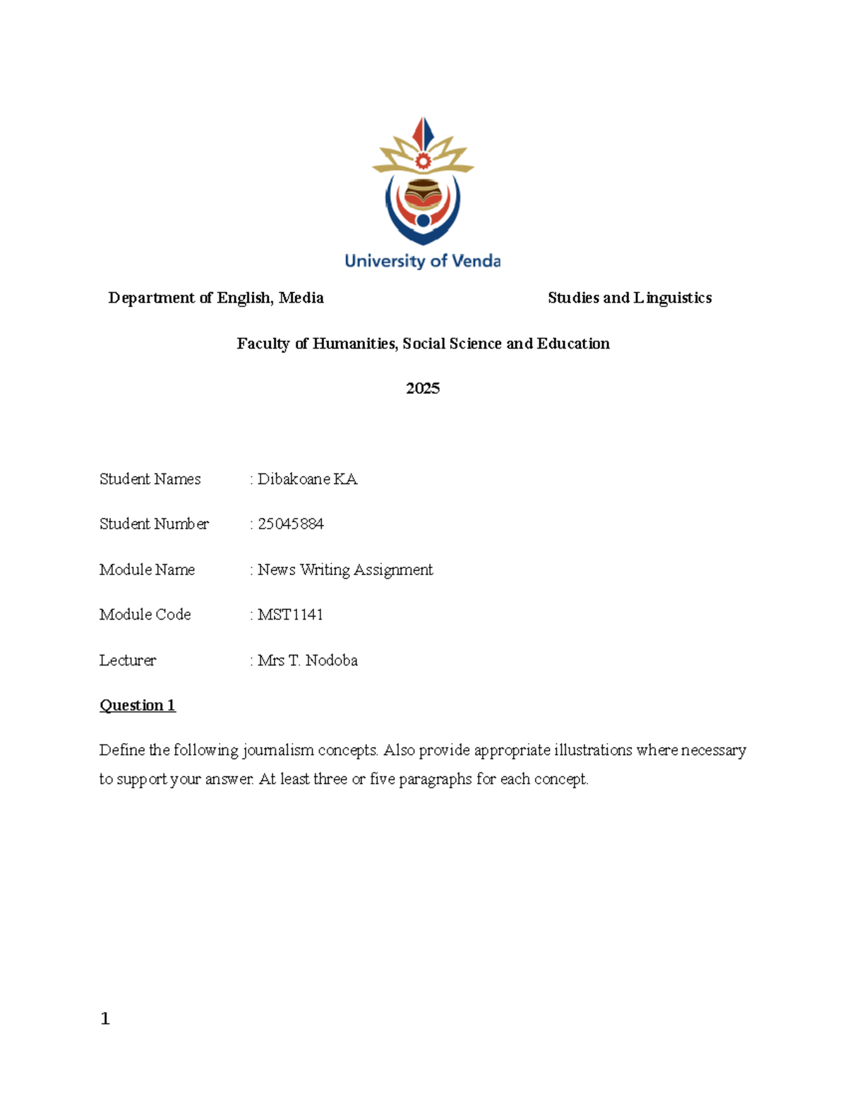 MST1141 News Writing Assignment: Key Journalism Concepts Explained ...