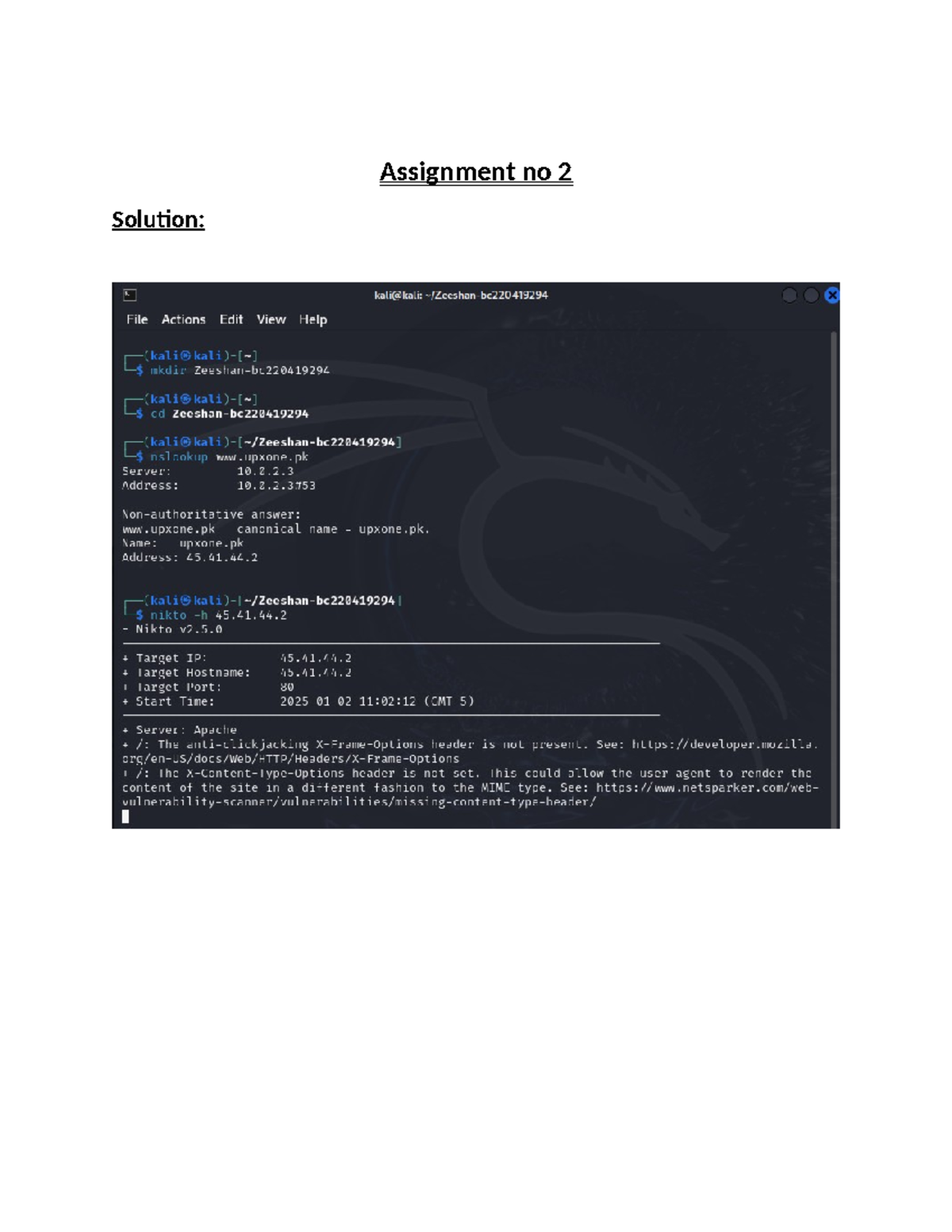 Cs205 bc230217240 ` - very helpful - Information Security - Assignment no 2 Solution: File ...