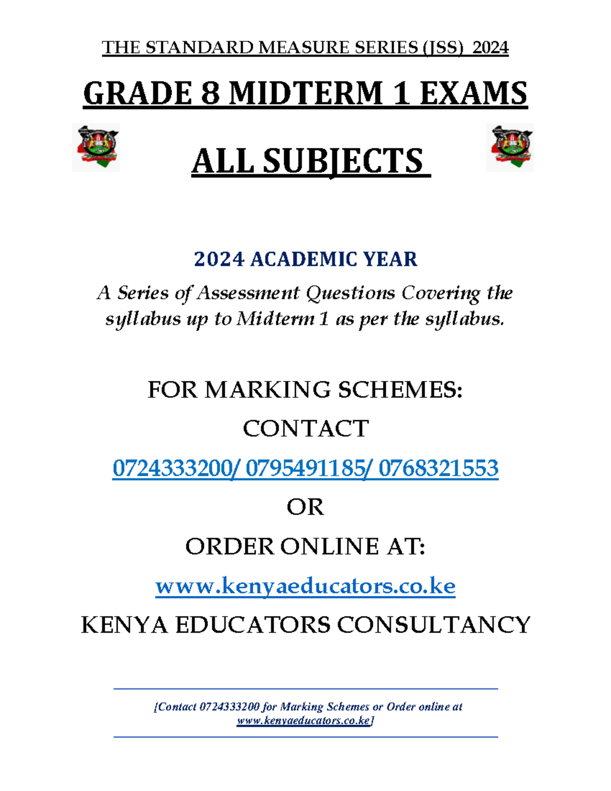 Grade 8 JSS S1 Midterm 1 Exams 2024 - THE STANDARD MEASURE SERIES (JSS ...