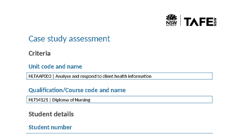 HLTAAP003 Case Study Assessment: Analyzing Client Health Information ...