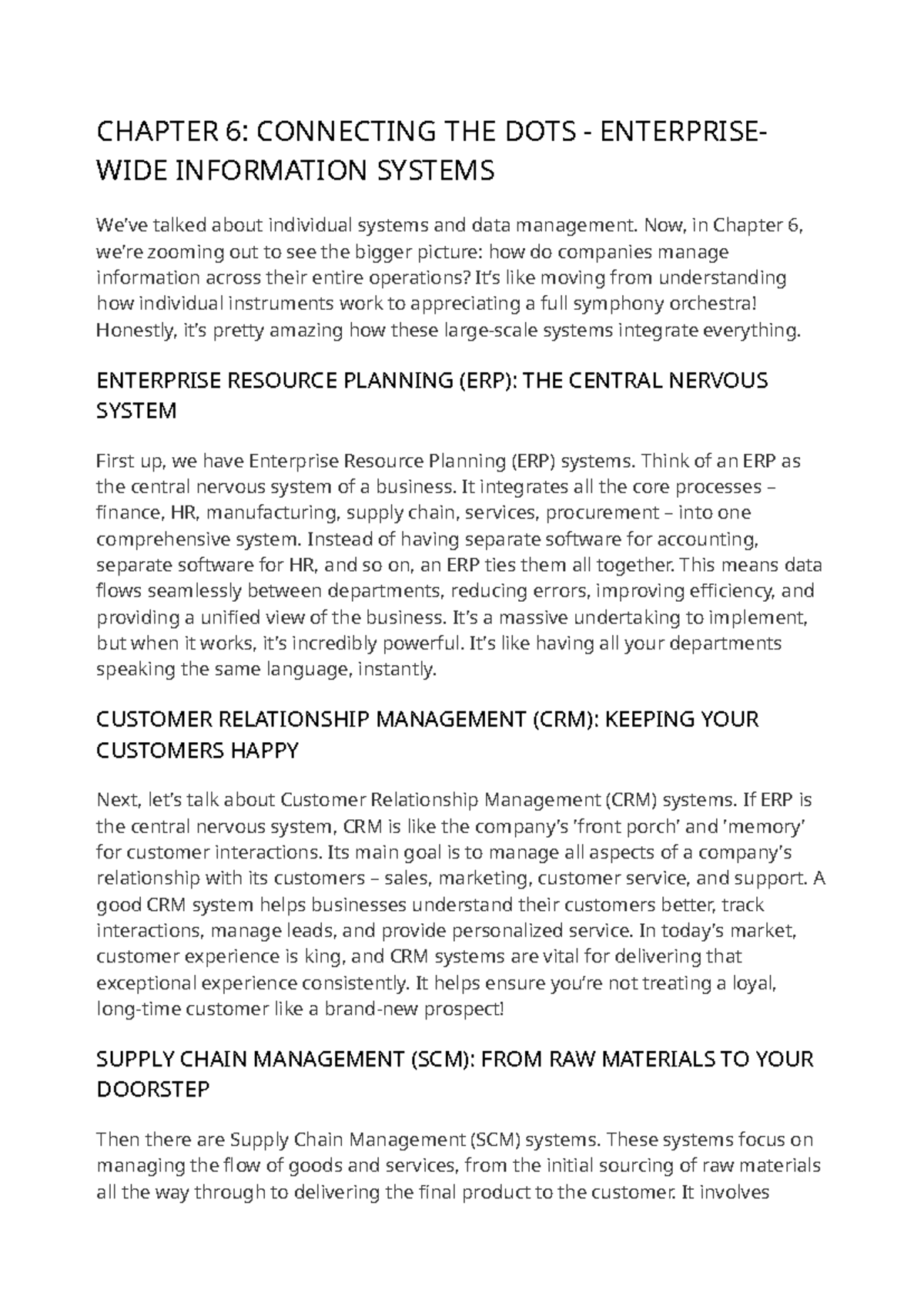 CHAPTER 6: ENTERPRISEWIDE INFORMATION SYSTEMS OVERVIEW - Studocu