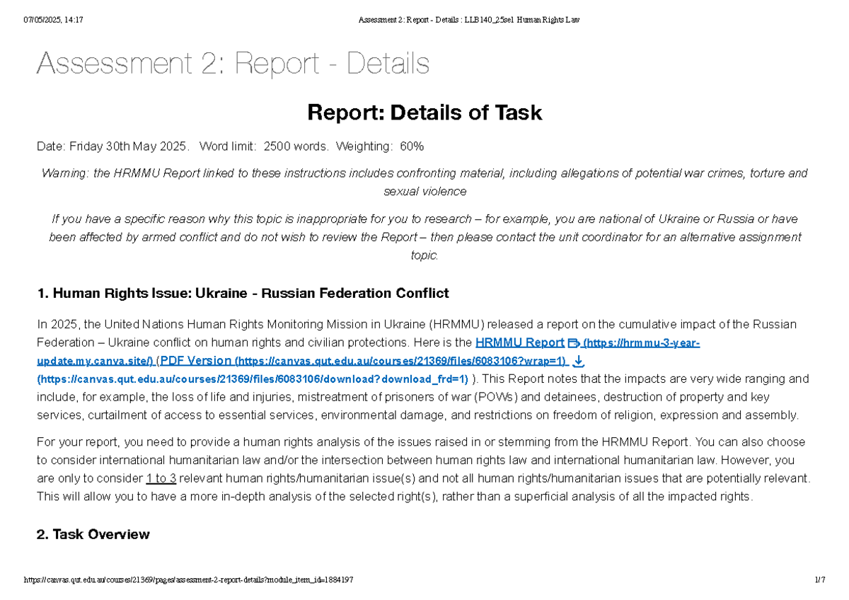 Assessment 2 Report: Human Rights Analysis LLB140 2025 - Studocu